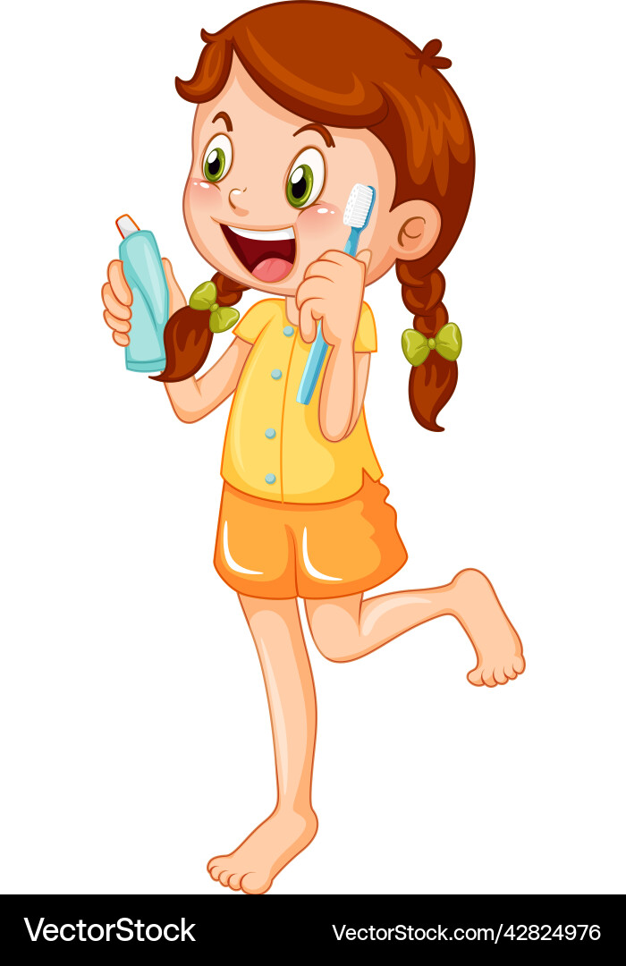 Cute girl cartoon character brushing teeth Vector Image