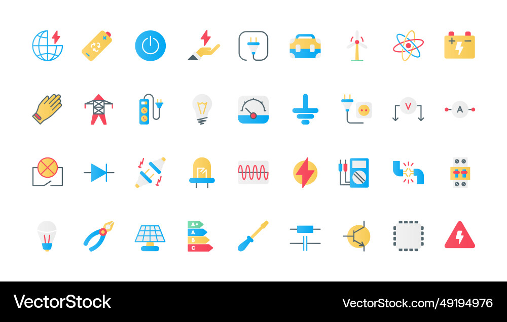 Electricity electric circuit symbols flat icons Vector Image