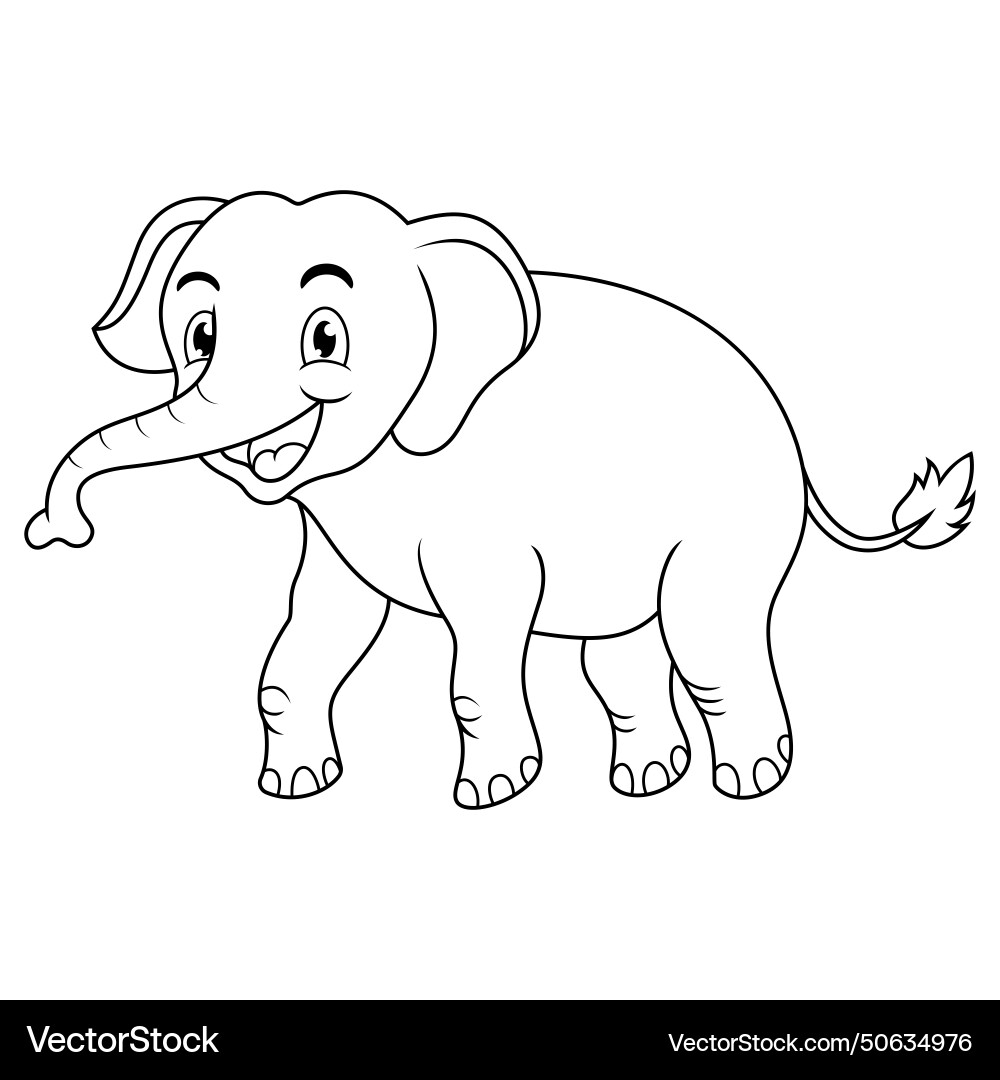 Happy cute elephant cartoon line art Royalty Free Vector