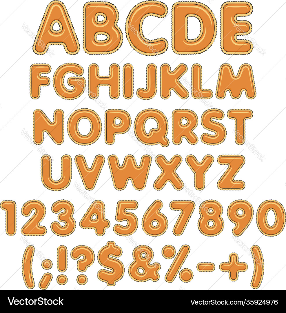 Pumpkin pie alphabet letters numbers and signs Vector Image