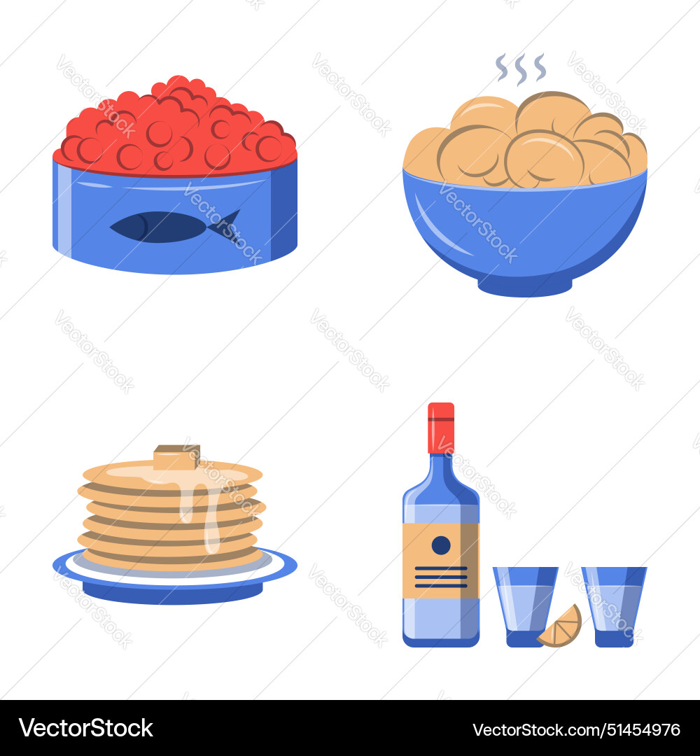 Russian national food flat icon set Royalty Free Vector