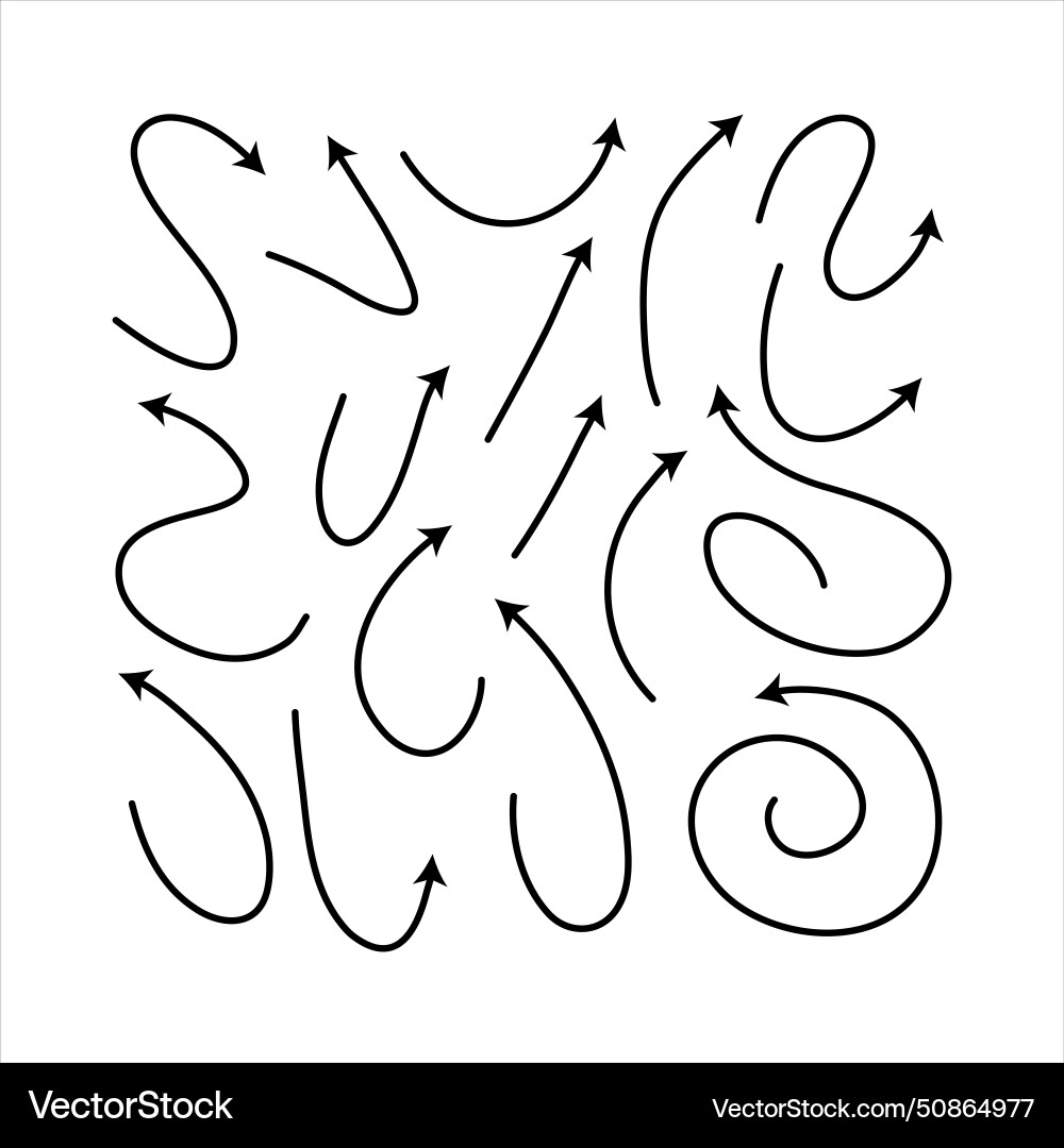 Clean arrows style doodle set hand drawn curve Vector Image