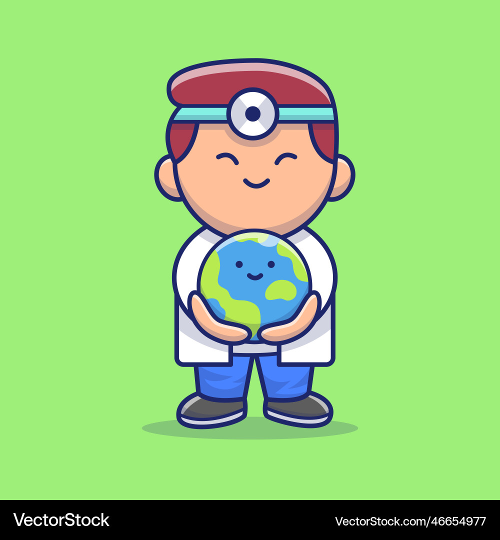 Cute doctor save world cartoon Royalty Free Vector Image