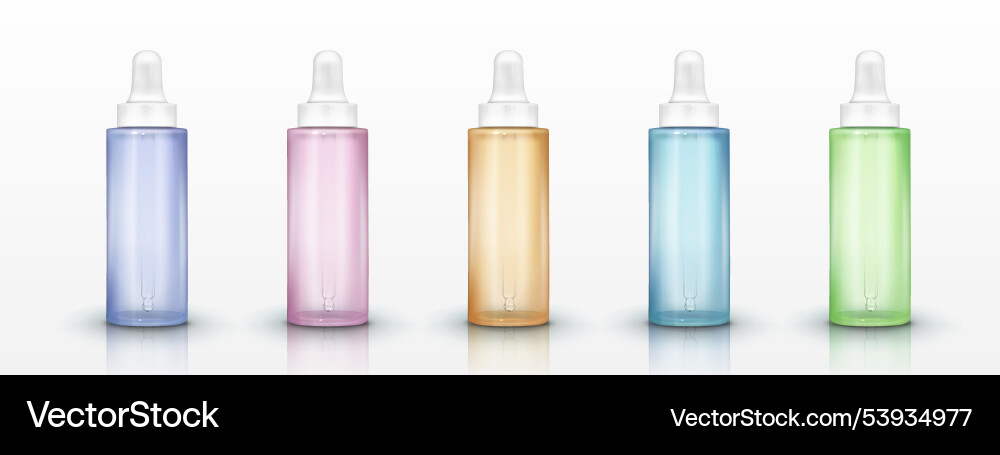 Dropper bottles set with color liquid Royalty Free Vector