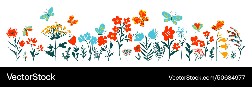 Horizontal grass headers cute simple flowers Vector Image