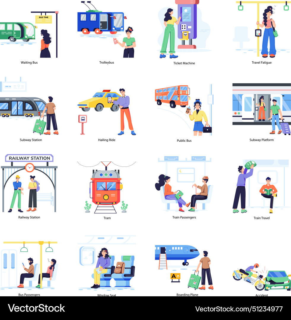 Pack of public vehicles flat Royalty Free Vector Image