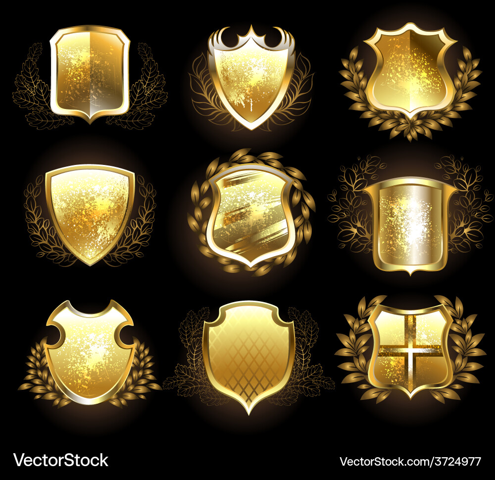 Set of golden shields Royalty Free Vector Image