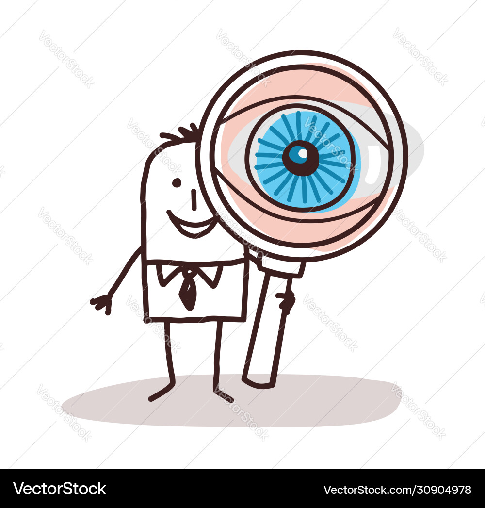 Cartoon businessman with big magnifying eye Vector Image