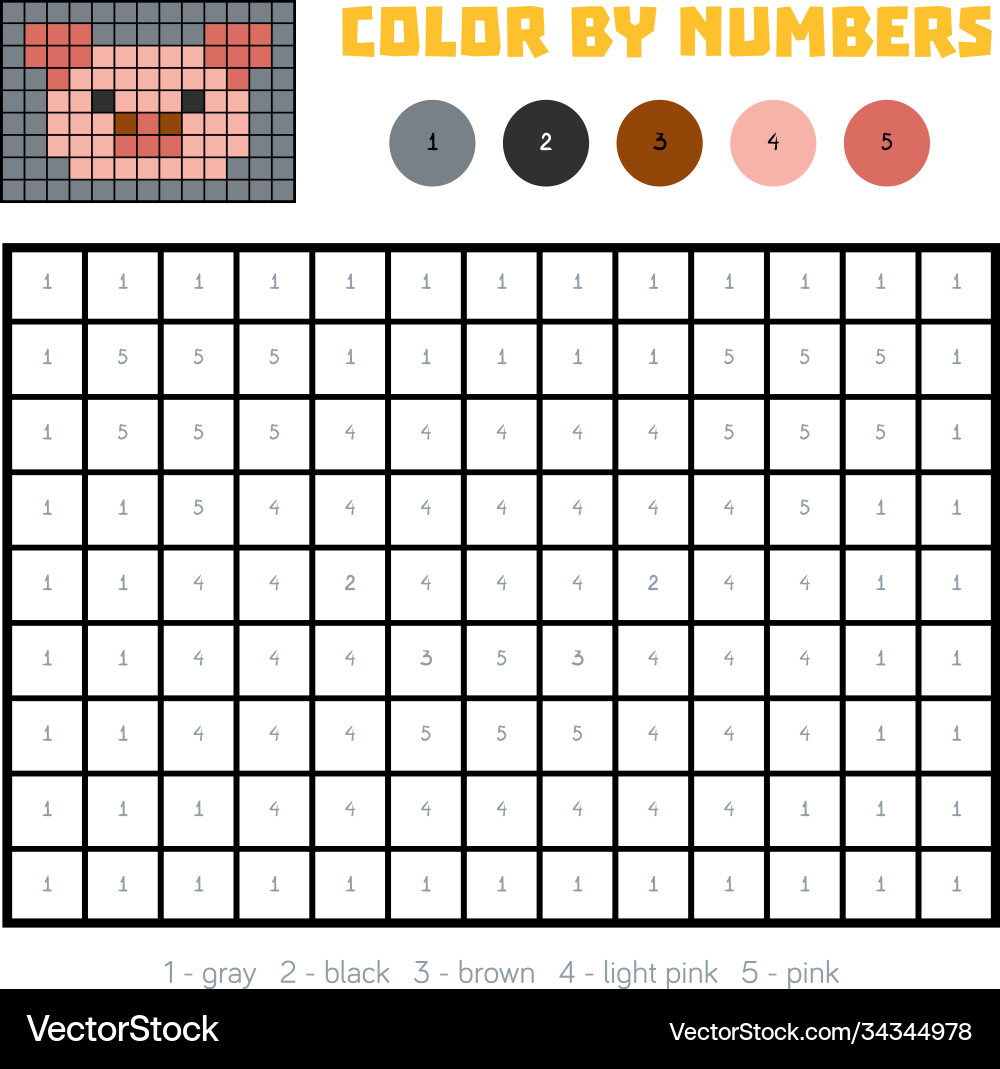 Color number education game pig Royalty Free Vector Image