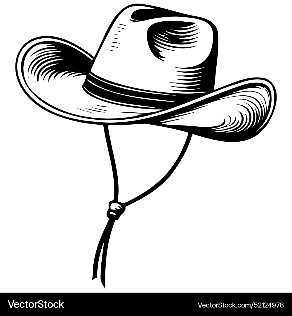 Cowboy hat monochrome outline drawing realistic Vector Image