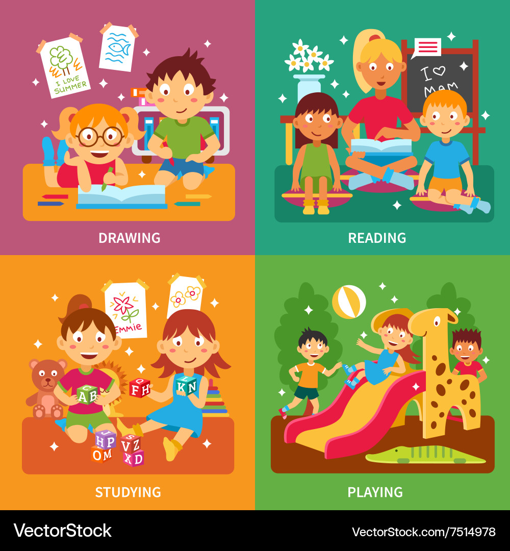 Kindergarten concept set Royalty Free Vector Image