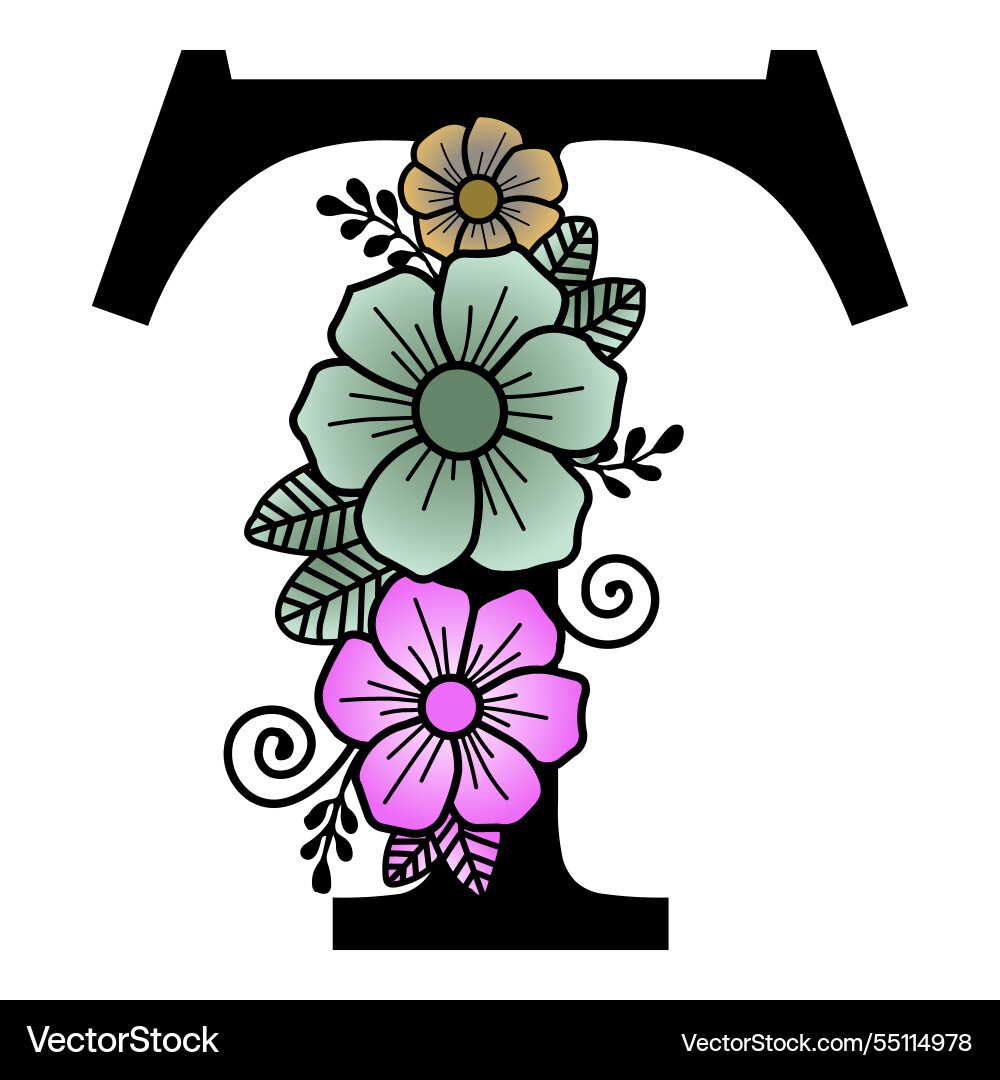 Luxurious floral alphabet t Royalty Free Vector Image