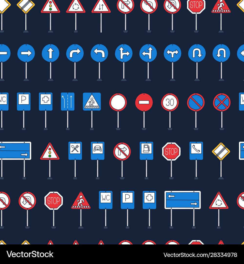 Road sign pattern cartoon style Royalty Free Vector Image