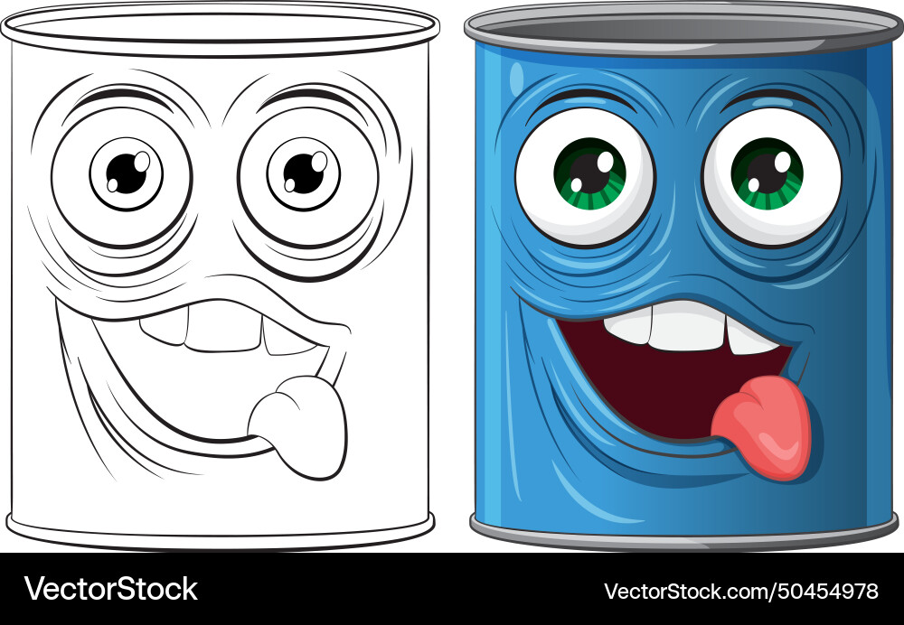 Two animated cans showing different facial Vector Image