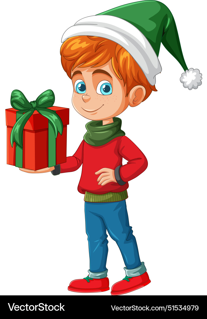 A boy with festive present Royalty Free Vector Image