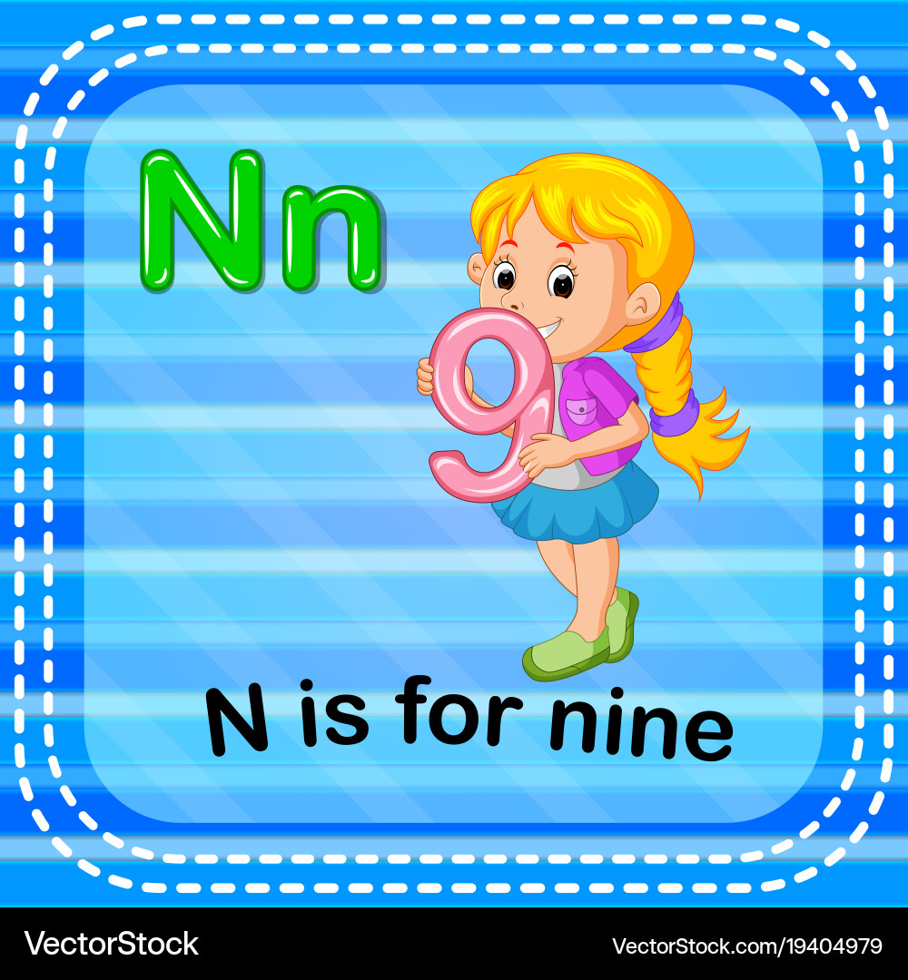 Flashcard Buchstabe n ist für neun Lizenzfreier Vektor