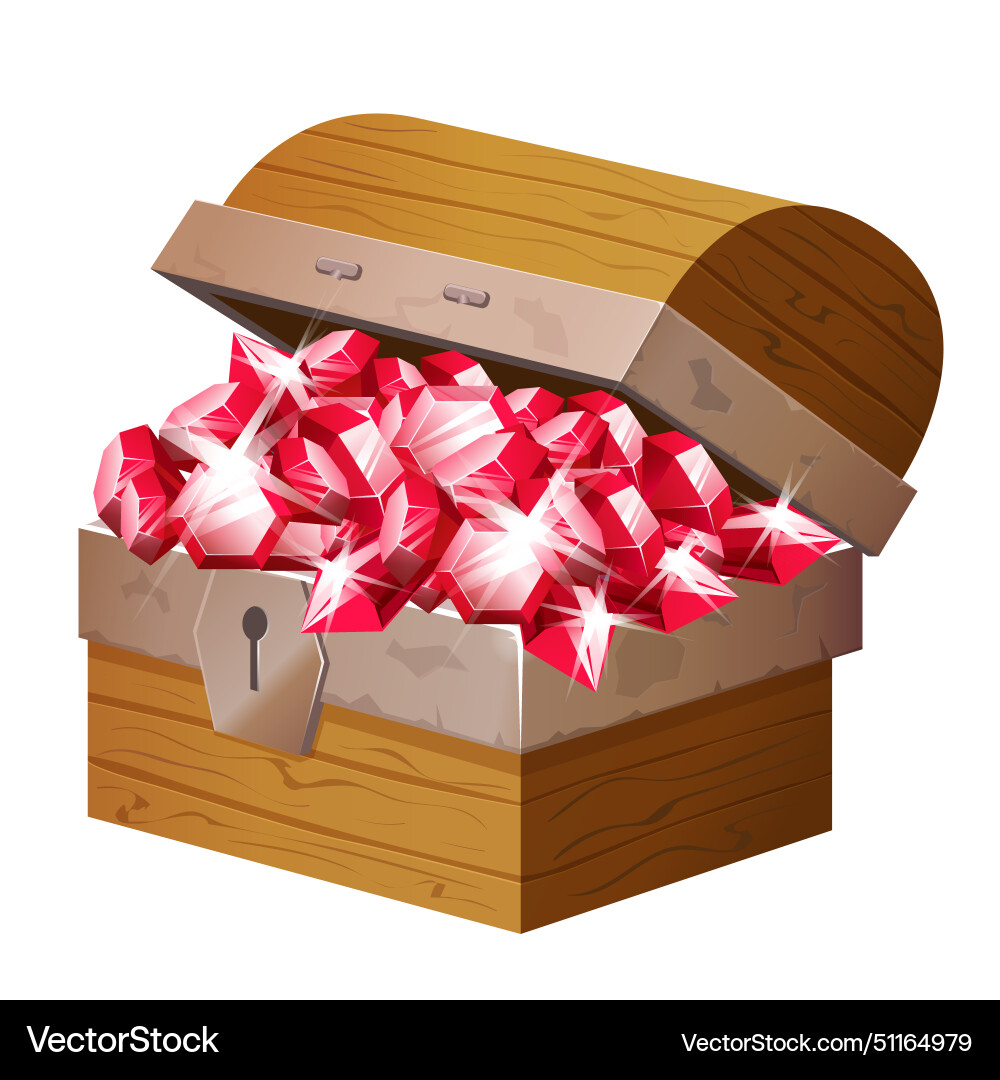 Old wooden chest with red gems diamonds crystals Vector Image