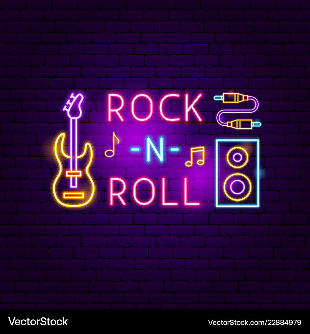 Retro Rock N Roll Neon Sign Royalty Free Vector Image