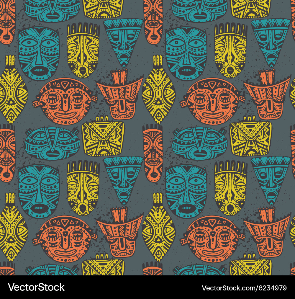 Seamless pattern with hand drawn fancy masks Vector Image