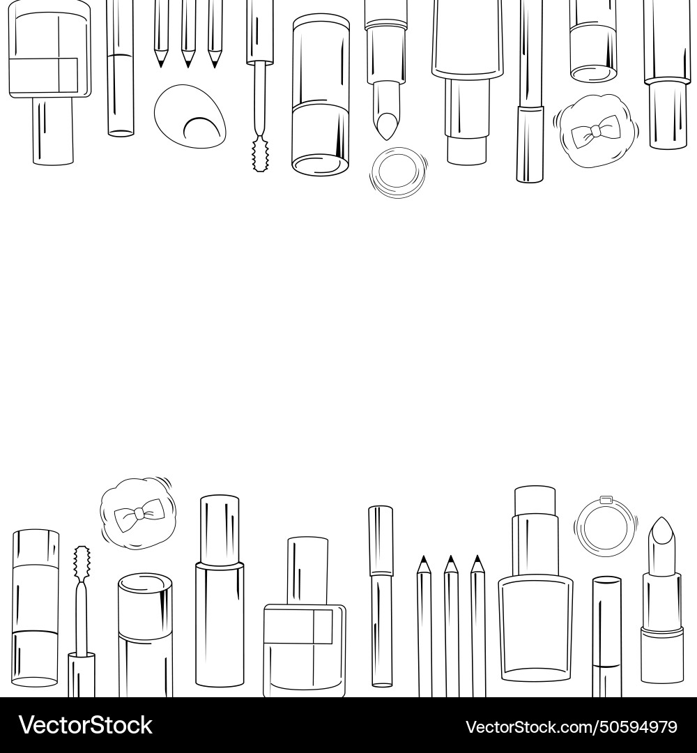 Square frame with hand drawn black outline makeup Vector Image