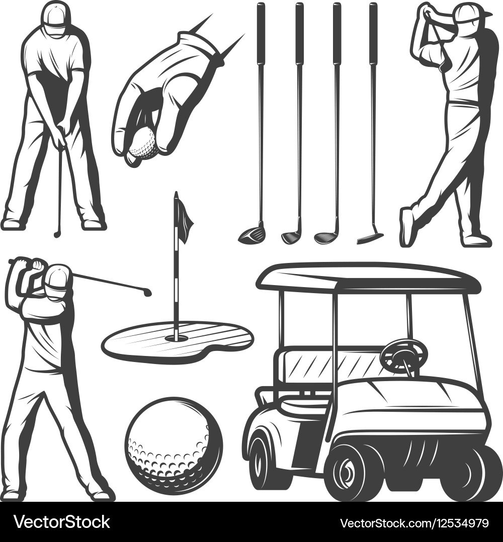 Vintage golf elements collection Royalty Free Vector Image