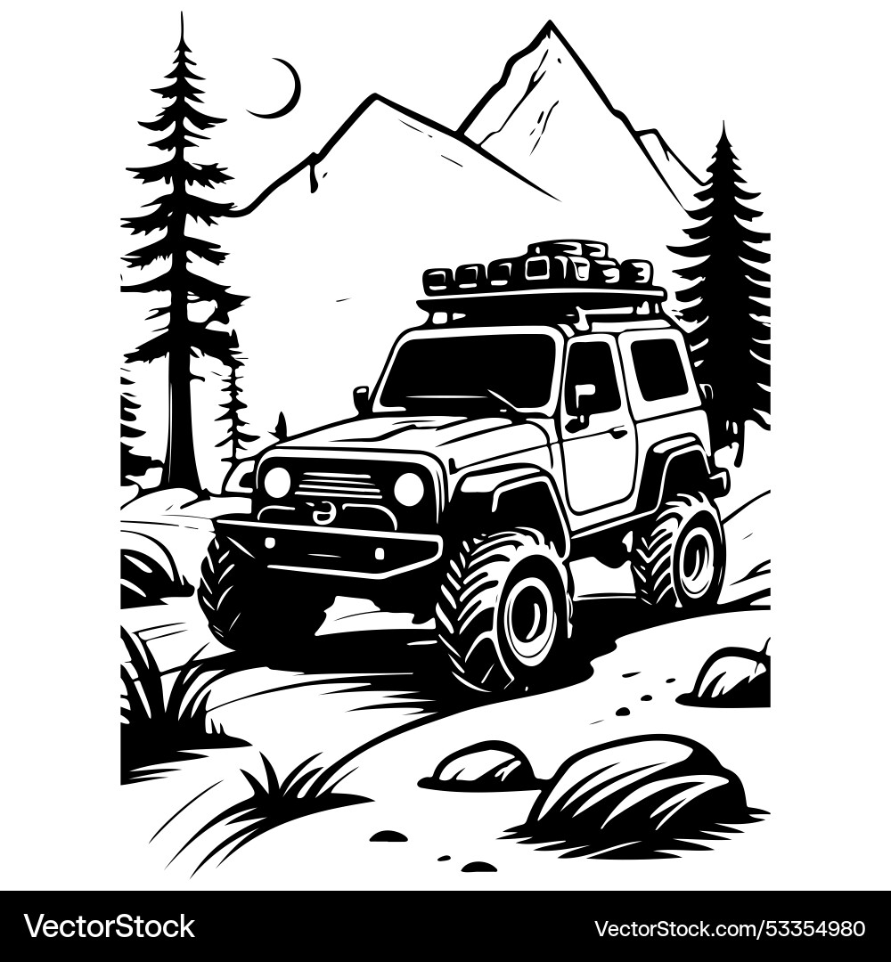 Cartoon offroad vintage hand drawn line Royalty Free Vector