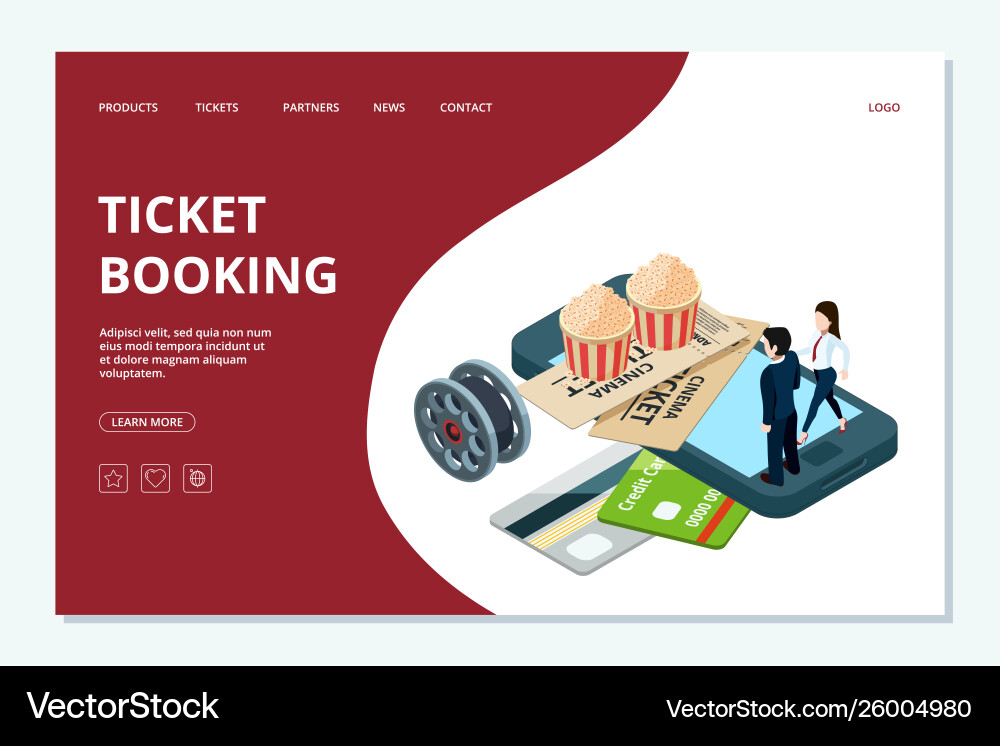 Cinema ticket booking web page template Royalty Free Vector