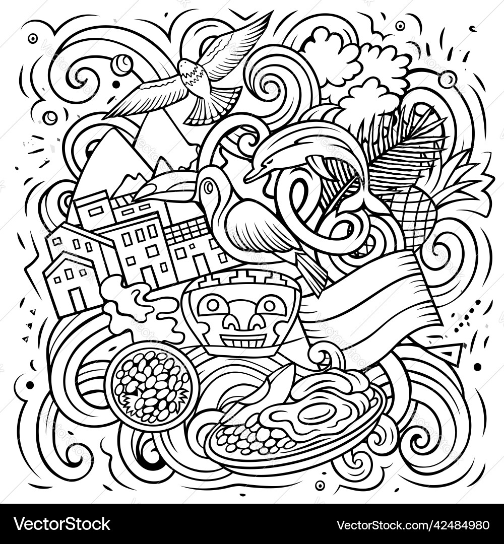 Colombia hand drawn cartoon doodles Royalty Free Vector