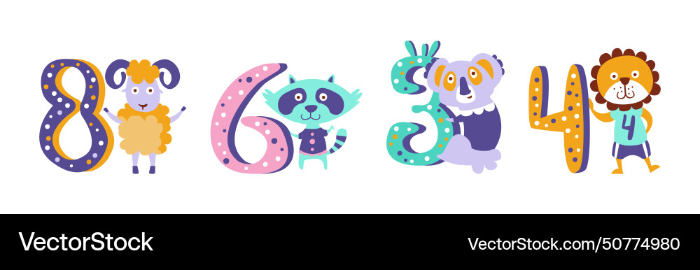 Cute baby animal and educational number figure Vector Image