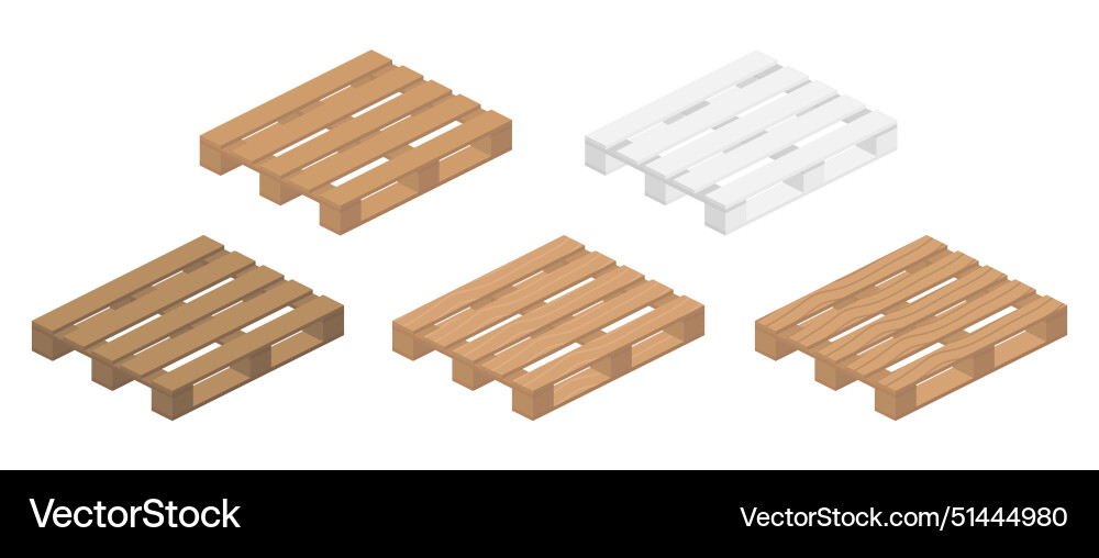 Isometric wooden brown white pallet set isolated Vector Image