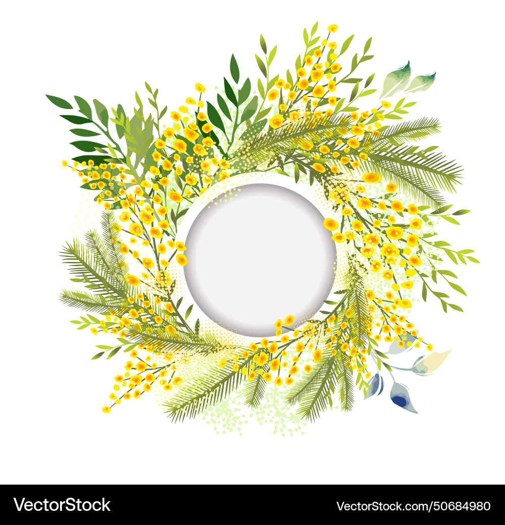 Round frame for text with mimosa hand drawing Vector Image