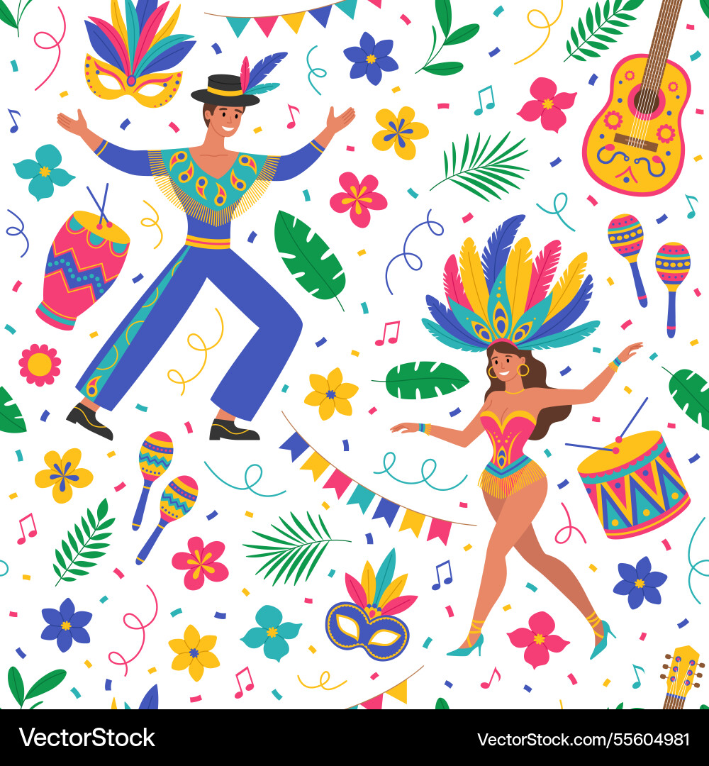 Brazil carnival seamless pattern with dancers Vector Image