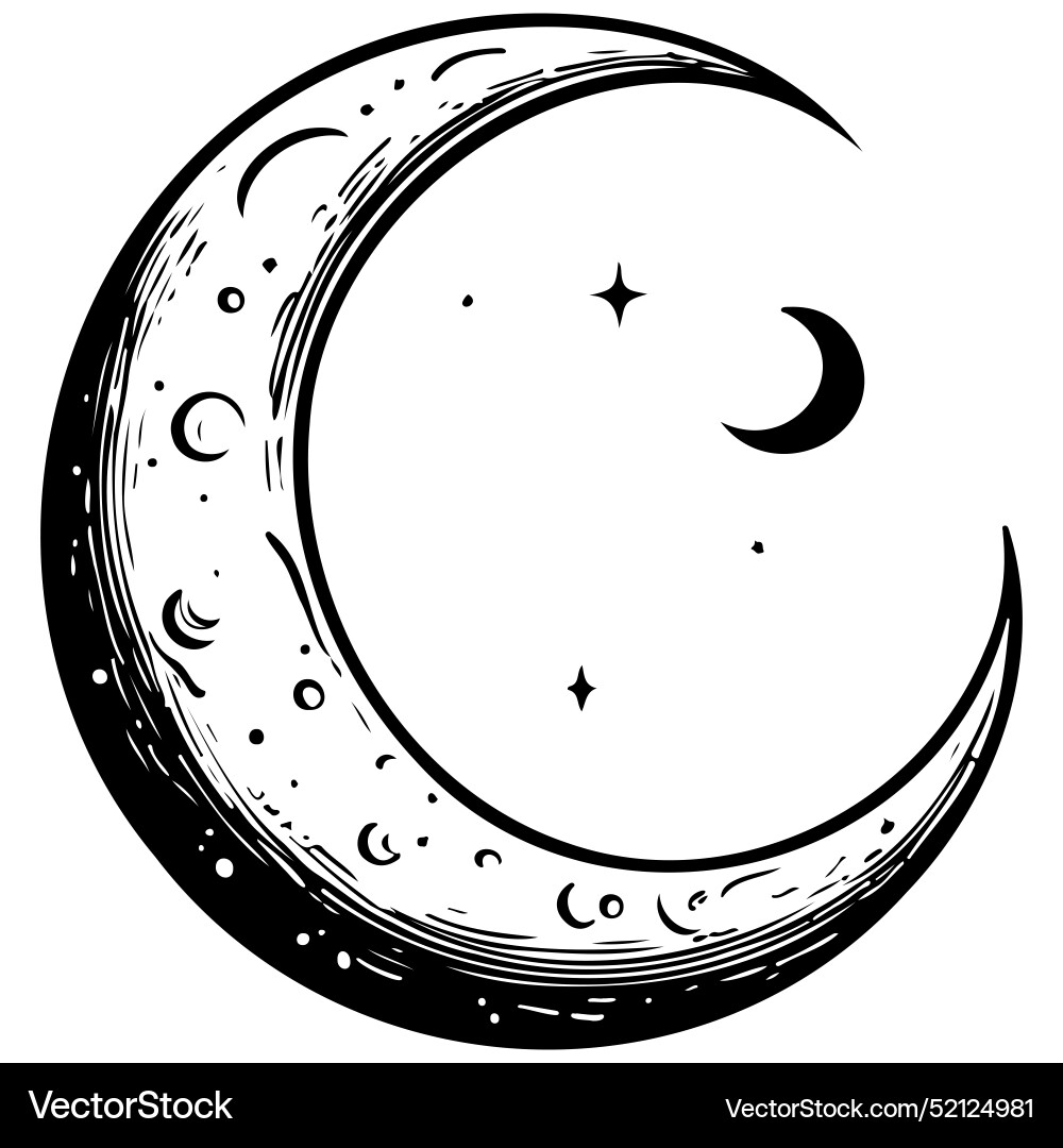 Crescent moon drawing line head line art black Vector Image
