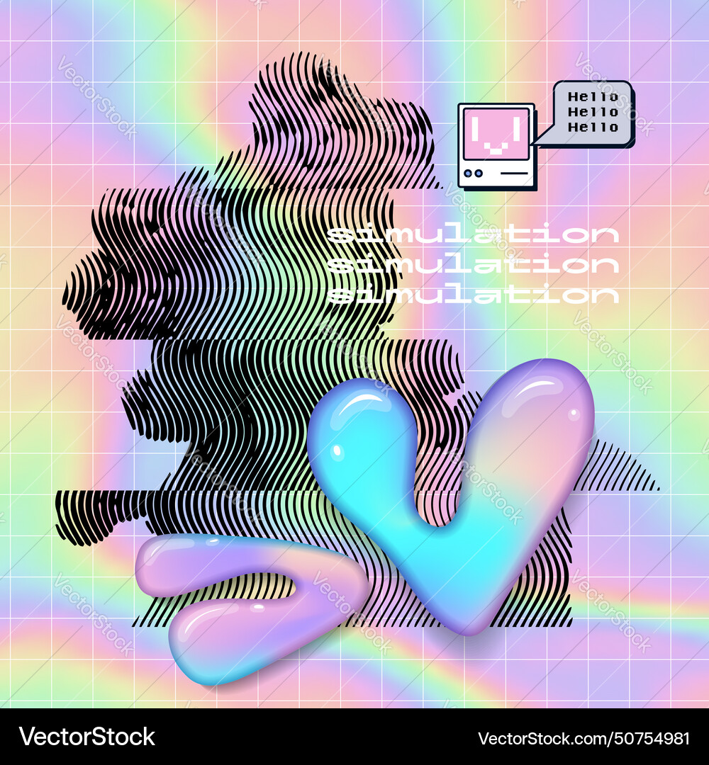 Distorted melting vaporwave collage with marble Vector Image