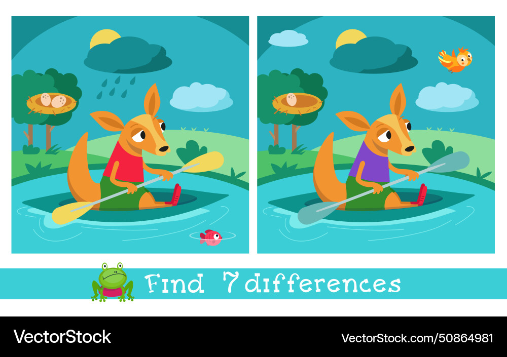 Find 7 differences game for children card Vector Image