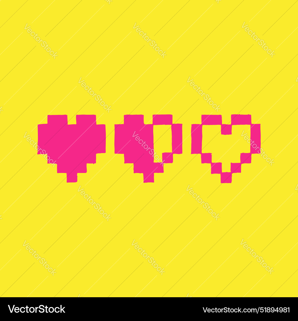 Hand drawn pixel health bar hearts Royalty Free Vector Image