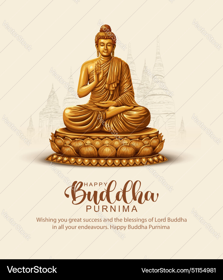 Happy vesak day buddha purnima wishes greetings Vector Image