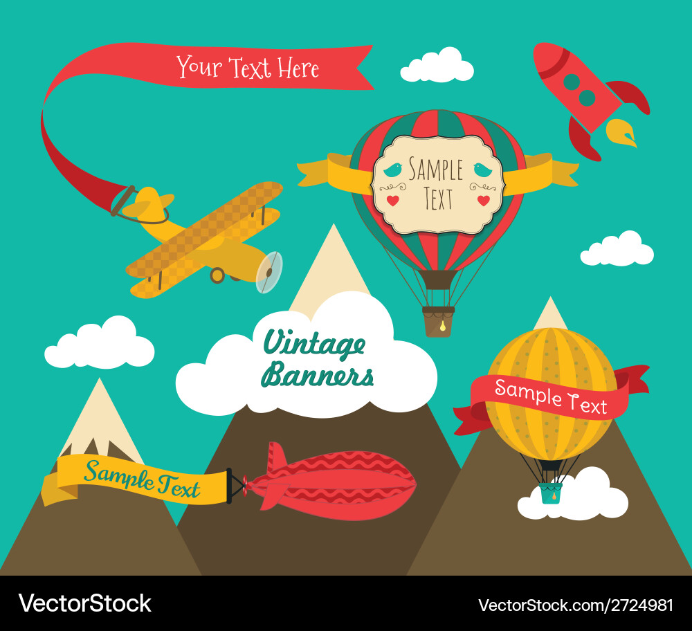 Retro Air Vehicles Banner Set Royalty Free Vector Image