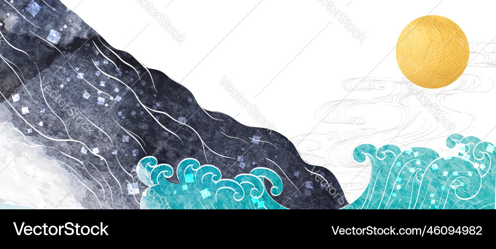 Gold sun and moon element with hand drawn chinese Vector Image