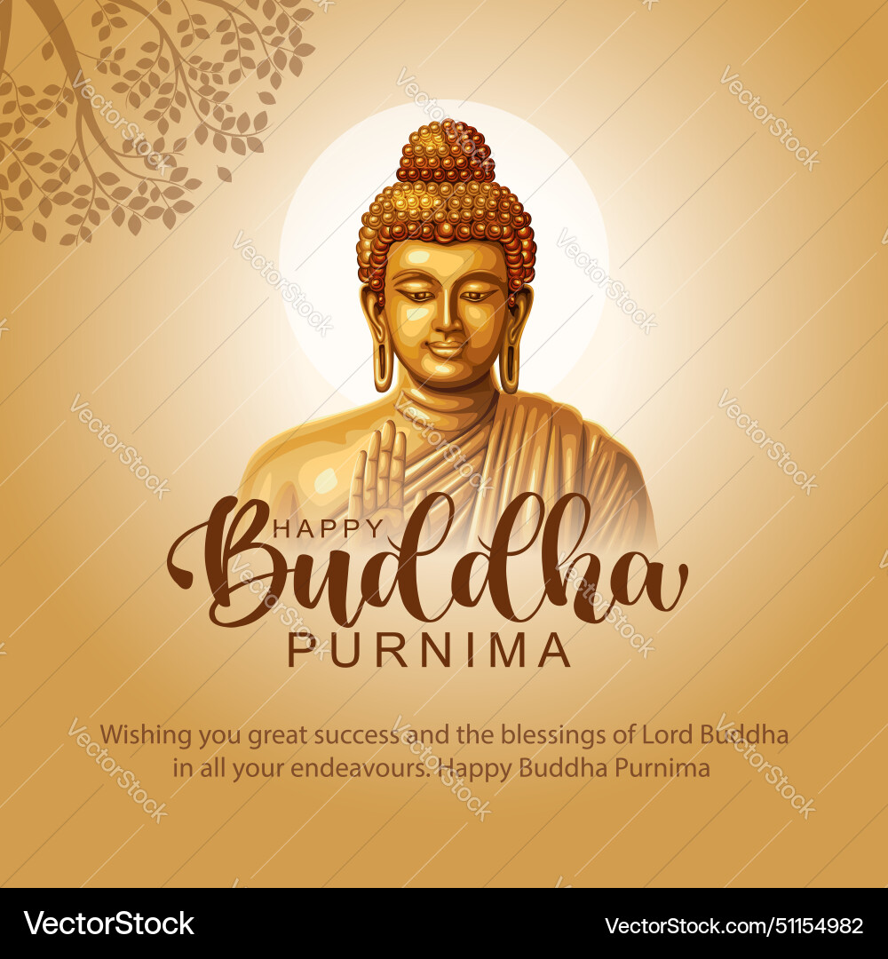 Happy vesak day buddha purnima wishes greetings Vector Image