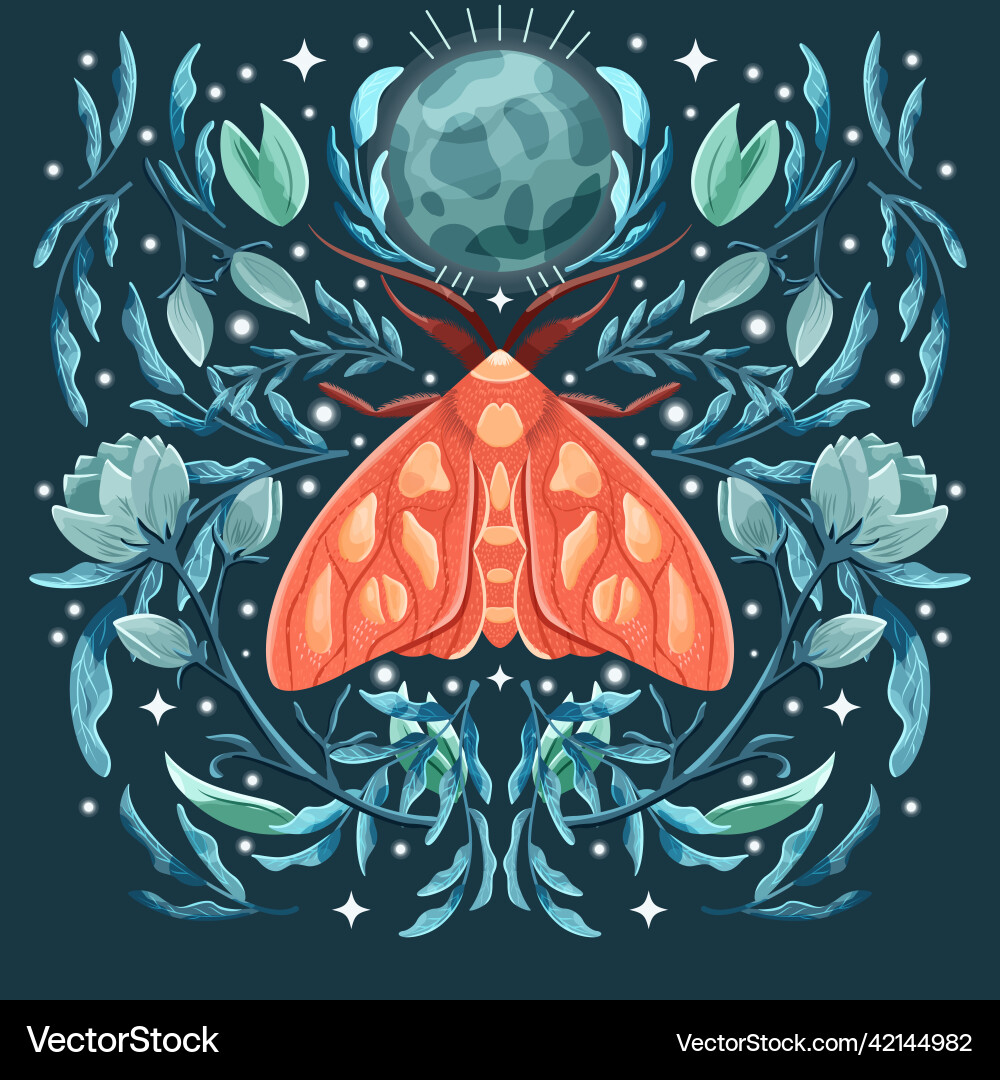 Moth and floral motifs pattern design Royalty Free Vector