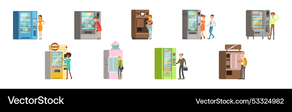 People character at vending machine buying snacks Vector Image