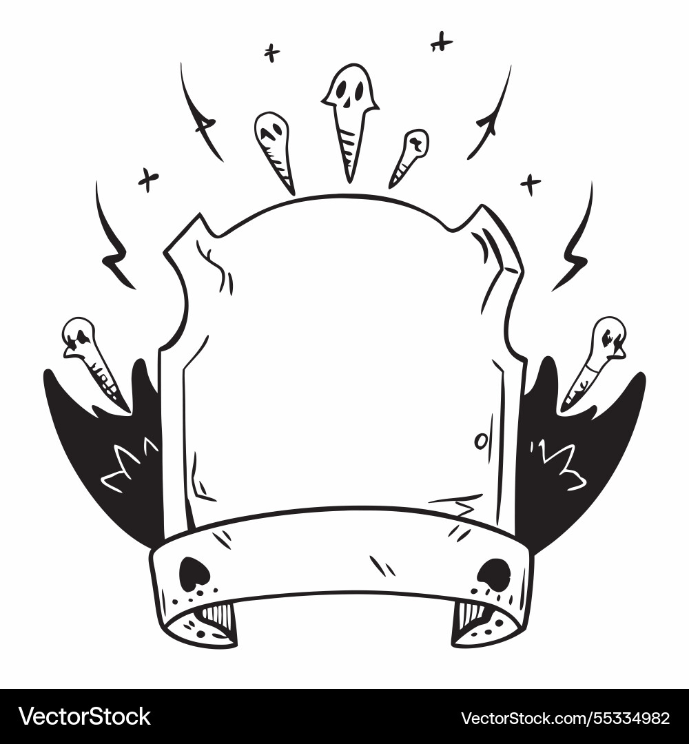 Skeleton and tomb border with happy halloween Vector Image