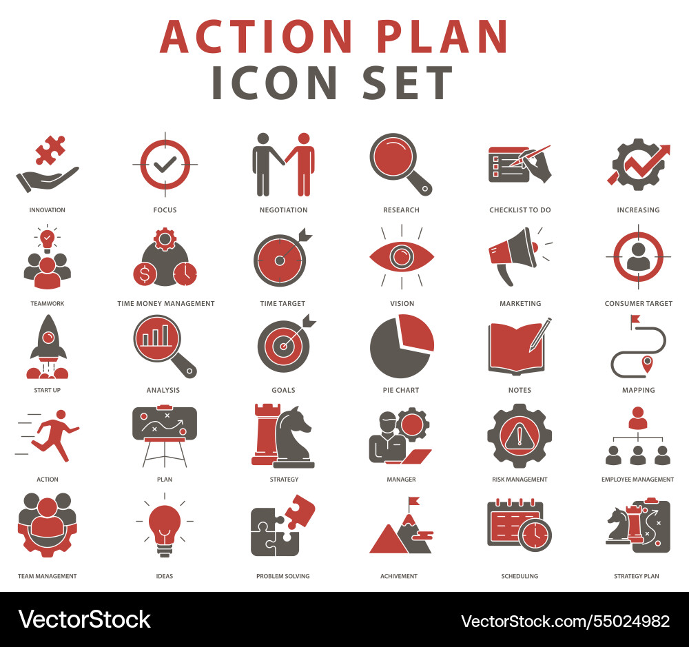 Symbolset für den Aktionsplan Lizenzfreies Vektorbild
