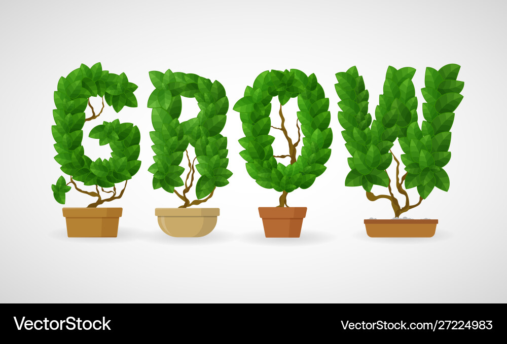 Grow spelled out with a fresh leaves Royalty Free Vector