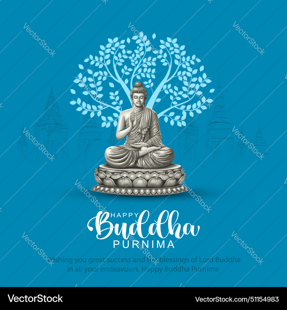 Happy vesak day buddha purnima wishes greetings Vector Image