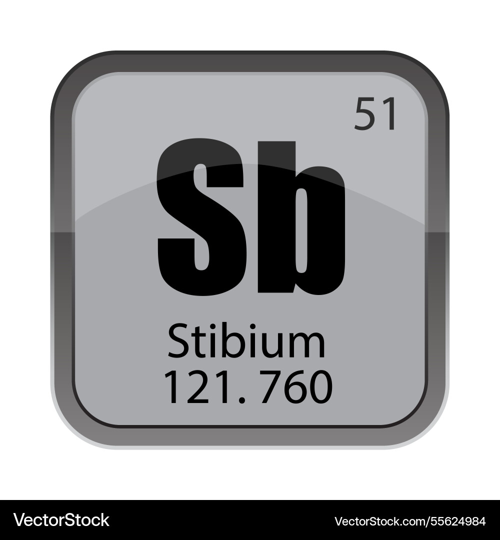 Antimony element sb chemical symbol atomic number Vector Image
