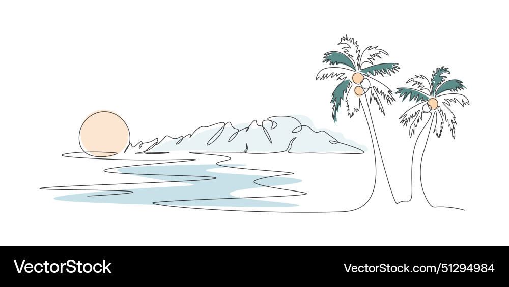 Drawing oasis with single continuous line Vector Image Drawing oasis with single continuous line Vector Image