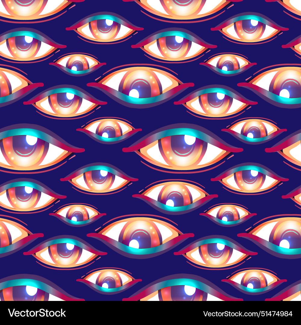Eyes seamless pattern over colorful dotted retro Vector Image
