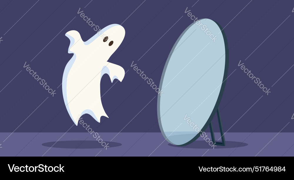 Ghost looking in the mirror not seeing reflection Vector Image